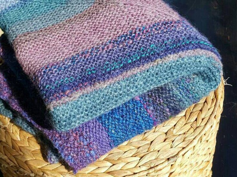 Purple Jewel Tone Color Block Wool Blanket, Handmade Wool and Silk ...