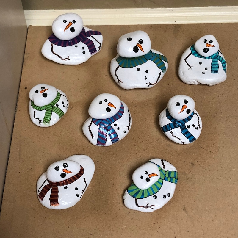 Painted Snowman Rocks - Etsy
