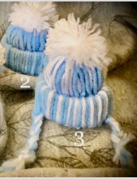 Tiny Hats, Pom Pom Hats, Extra Small Yarn Hats, Ornaments, Barbie Hats ...
