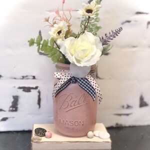 Mason Jar, Flower Arrangement, Pink Floral, Vintage, Farm House, Vase ...