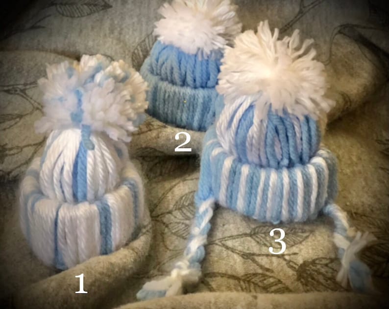 Tiny Hats, Pom Pom Hats, Extra Small Yarn Hats, Ornaments, Barbie Hats ...
