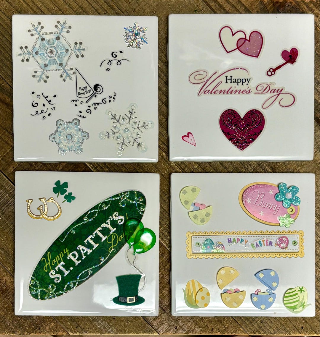Holiday Tiles, Display, Assorted Holiday Designs, 9 Piece Set - Etsy