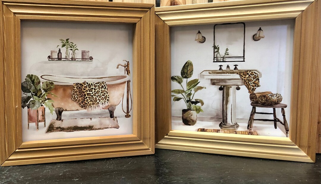 BATHROOM FRAMED ART, Handmade Wood Frame, Framed Canvases, 10X10” - Etsy