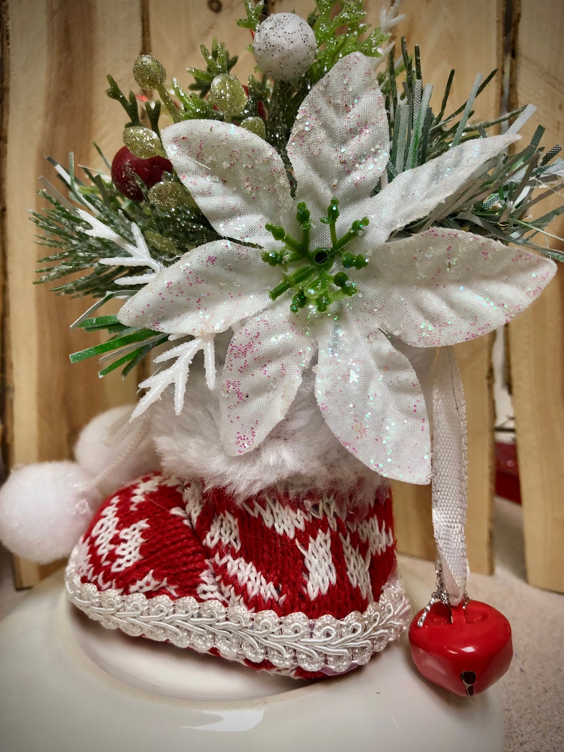 Mini Christmas Floral, Little Snow Boot, Bootie, White Poinsettia, Knit ...
