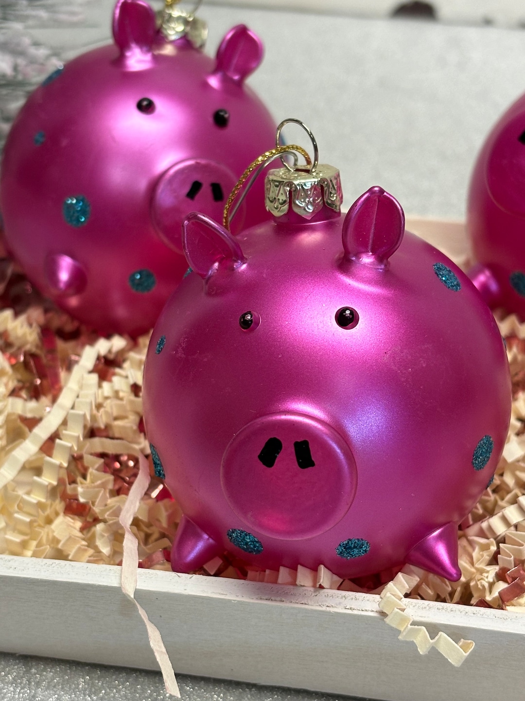 Pig Ornament, Glass, Bright Pink, Christmas, Tree Ornament, Pig Lovers ...