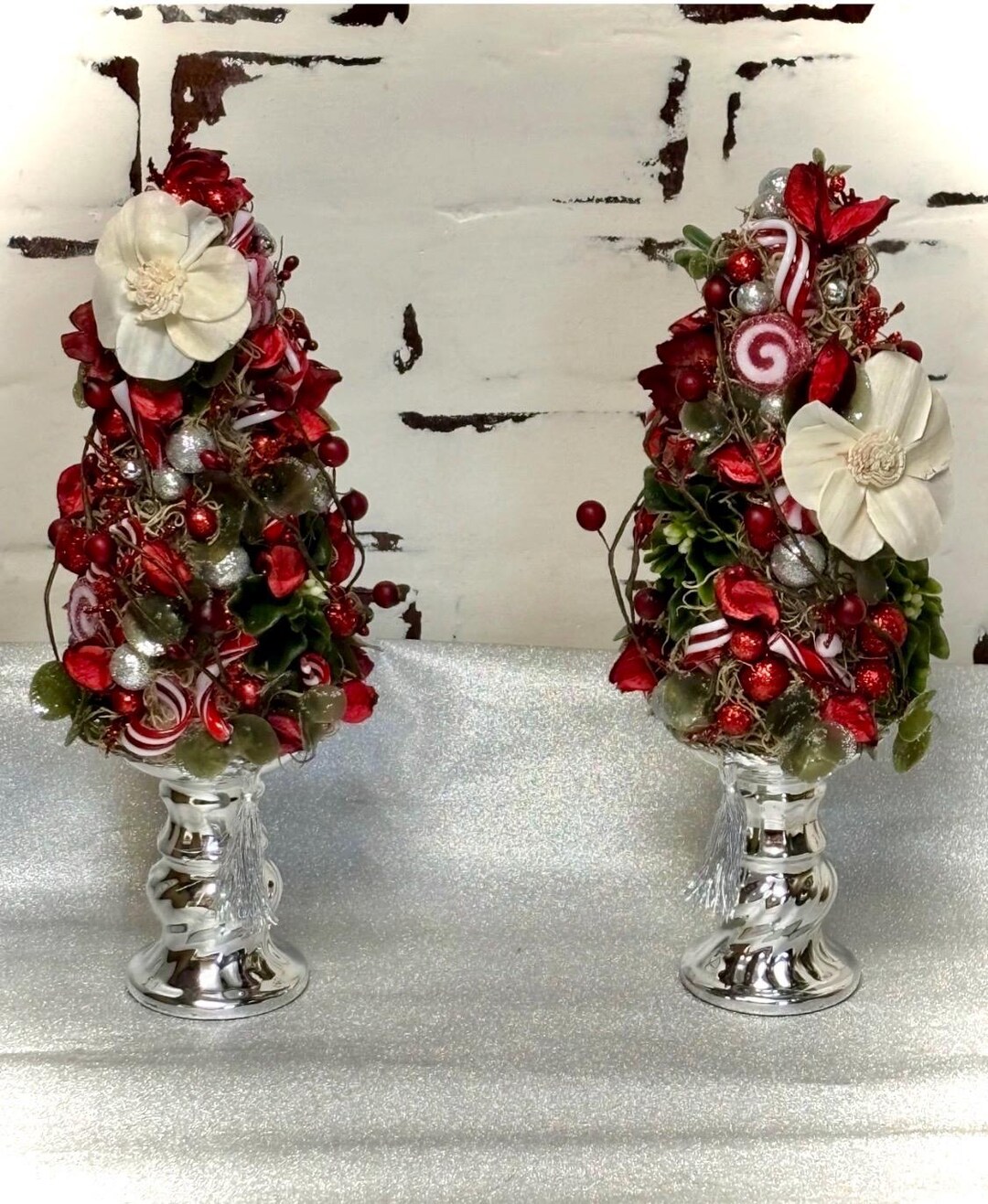 Cone Trees, Elegant Christmas Tree Pair, Red, Candy Mini Trees on ...