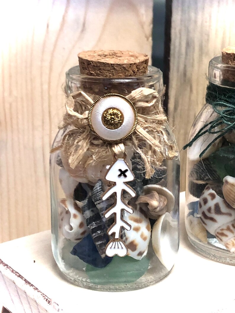 Beach Decor, Bottle of Seashells, and Beach Glass, Little Jar, Tiered ...