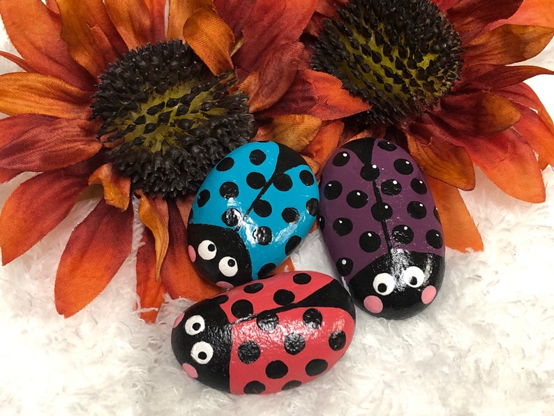 LADYBUG COUSINS, Baby Bugs, Hand Painted Rocks, Ladybugs, Garden Decor ...