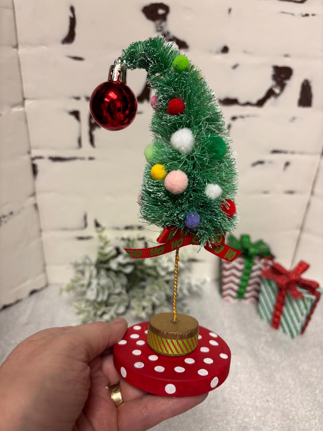 Grinch Mini Tree, Small Curved Tree, Whoville, 8” Tall, Bent Over Tree ...
