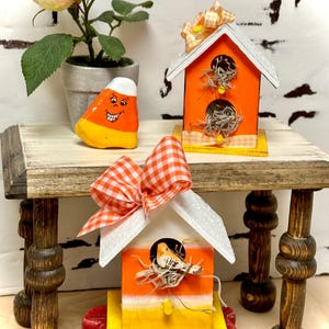 Candy Corn Birdhouses, Small Halloween House, Fall Decor, - Etsy