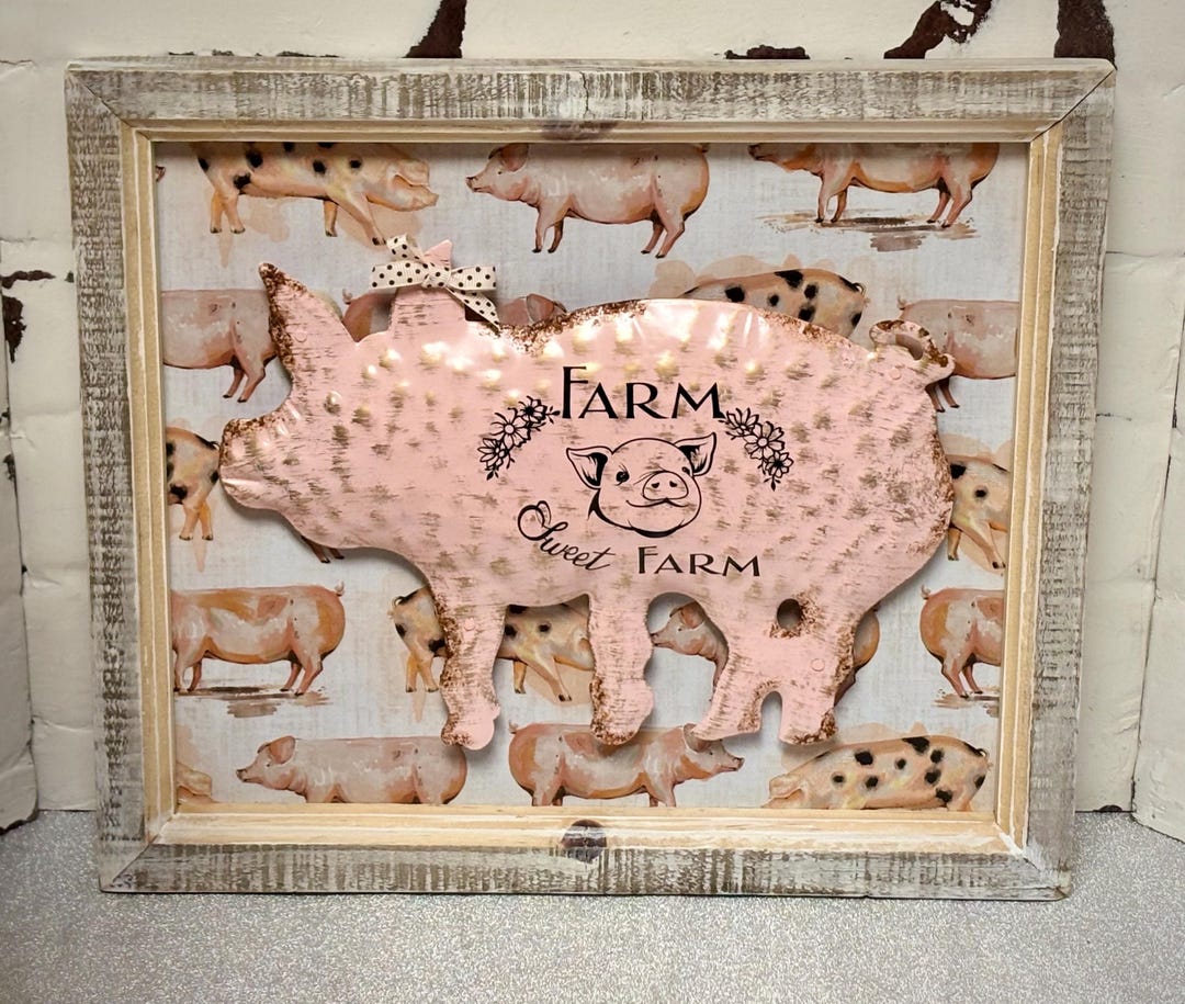 Pig Picture, Tin, Pink Pig, Rustic Frame, Farmhouse Decor, - Etsy