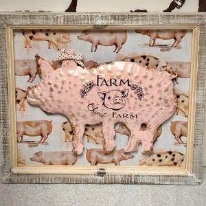 Pig Picture, Tin, Pink Pig, Rustic Frame, Farmhouse Decor, - Etsy