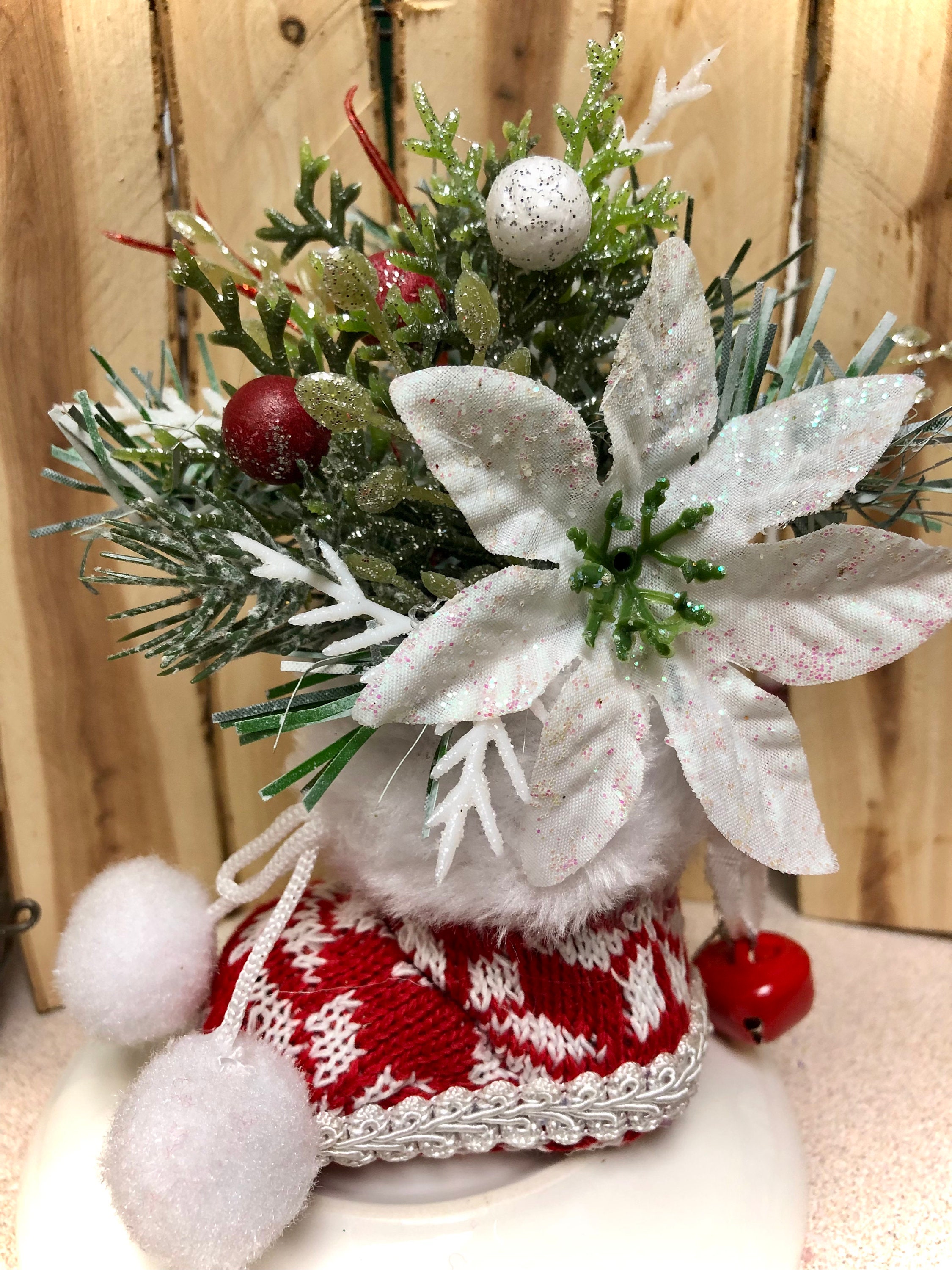 Mini Christmas Floral, Little Snow Boot, Bootie, White Poinsettia, Knit ...