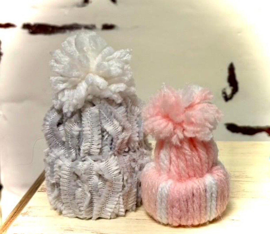 Tiny Hats, Pom Pom Hats, Extra Small Yarn Hats, Ornaments, Barbie Hats ...