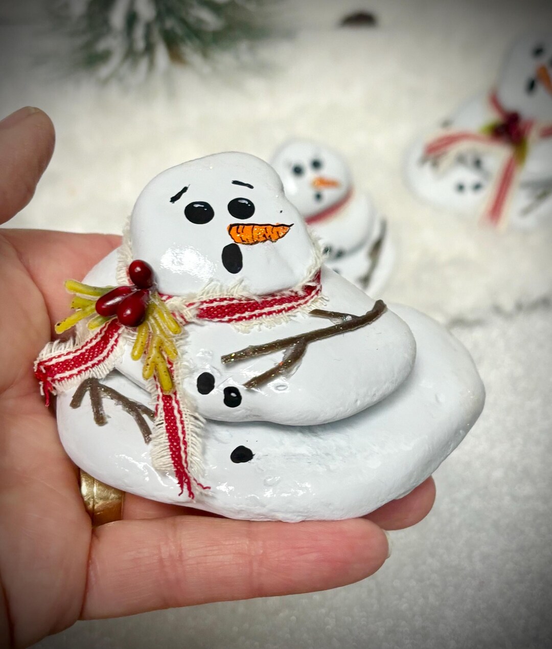 Melting SNOWMAN Rock, Deluxe Snowman, 3 Level Snowman, Painted Rock ...