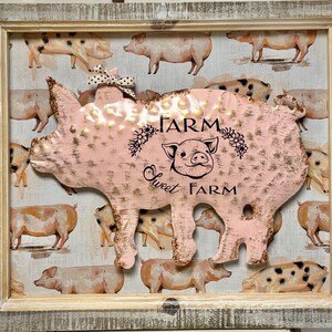 Pig Picture, Tin, Pink Pig, Rustic Frame, Farmhouse Decor, - Etsy