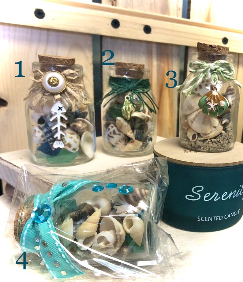 Beach Decor, Bottle of Seashells, and Beach Glass, Little Jar, Tiered ...
