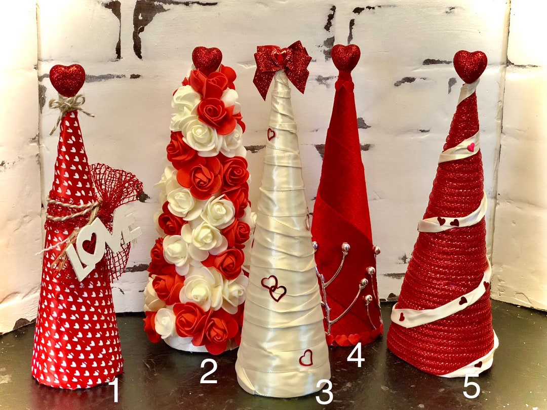 Red, Cone Trees, Christmas, Valentines Day, Table Top Display, Triangle ...