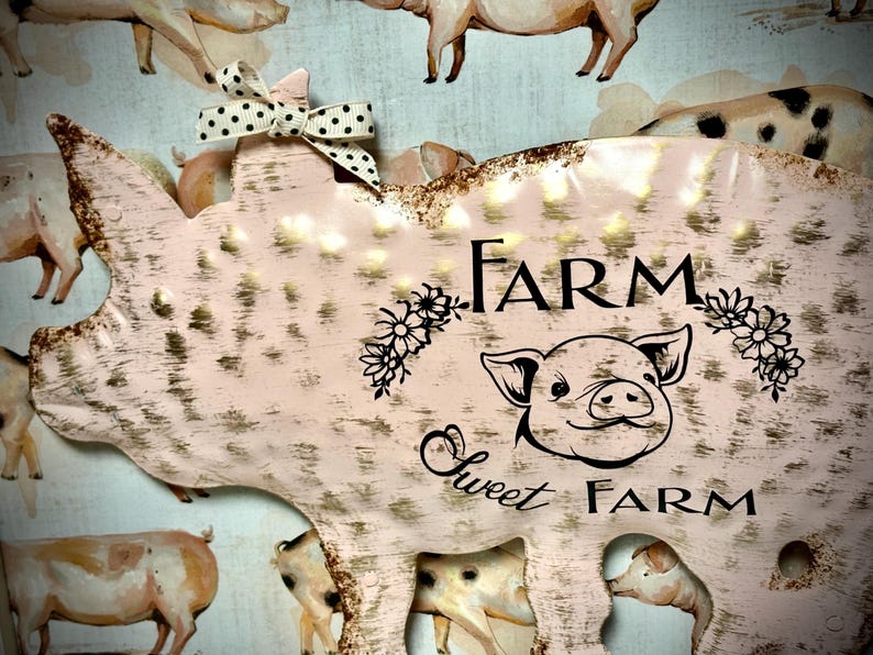 Pig Picture, Tin, Pink Pig, Rustic Frame, Farmhouse Decor, - Etsy