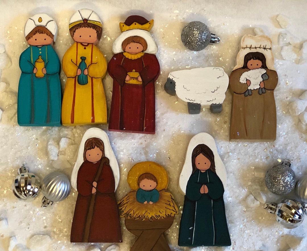 Small WOOD NATIVITY, Free Shipping, 8 Pieces, Hand Made, Reclaimed Wood ...