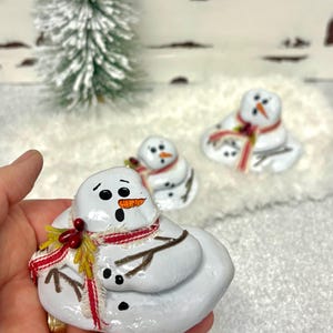 Melting SNOWMAN Rock, Deluxe Snowman, 3 Level Snowman, Painted Rock ...