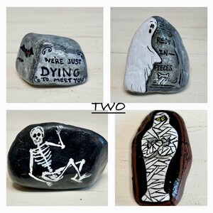 Painted Rocks for Halloween, Cemetery, Skeleton, Mummy, Tombstones, Set ...