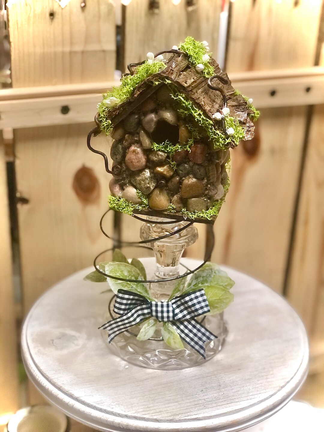 Stone Birdhouse, Rock House, on a Pedestal, Stone Covered Cottage, Hand ...