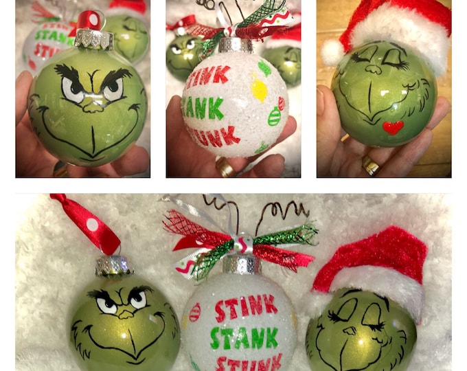 THE GRINCH ORNAMENTS, Hand Painted Face, Ornament Single or Sets, Stink ...