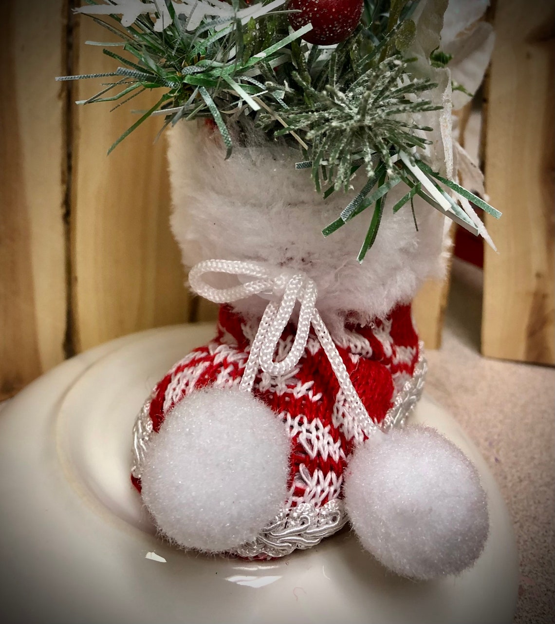 Mini Christmas Floral, Little Snow Boot, Bootie, White Poinsettia, Knit ...