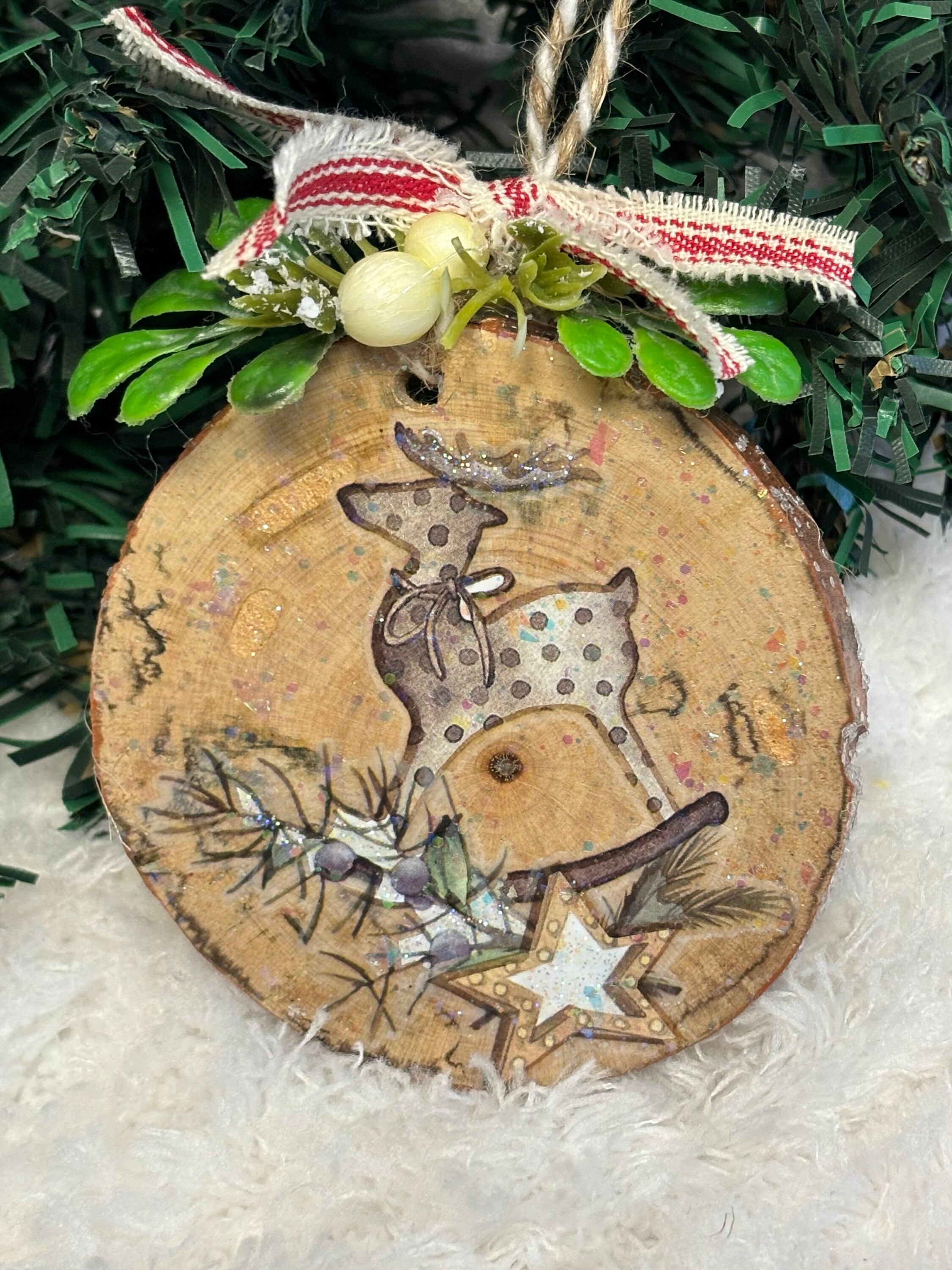 Wood Slice Christmas Ornaments, Vintage Style, Farmhouse Decor, Rustic ...