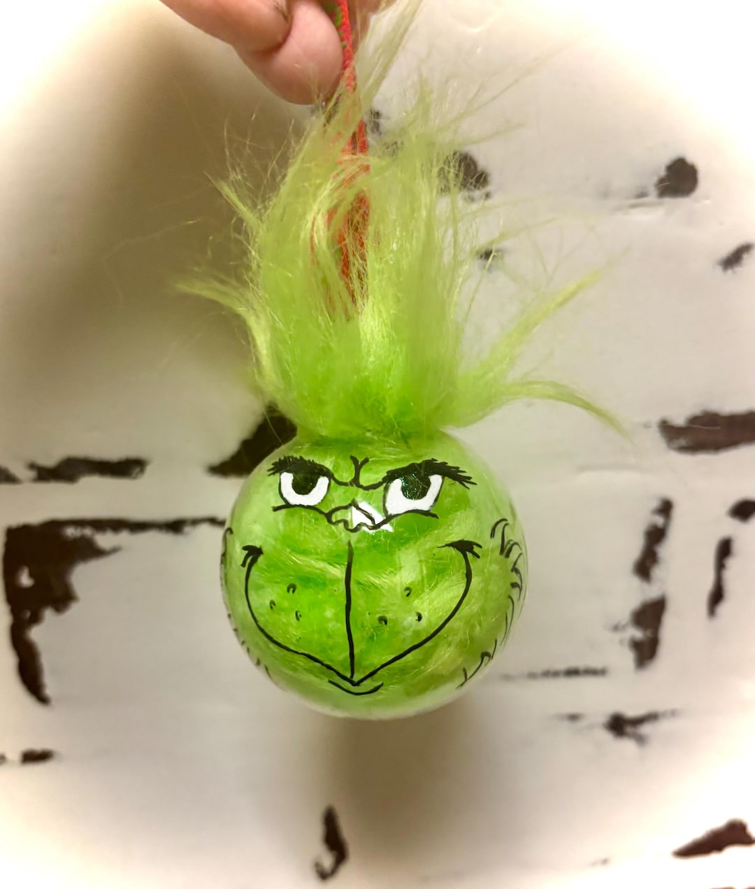 GRINCH ORNAMENTS, Hand Painted Face, With Hair, Fur Filled Ornament - Etsy