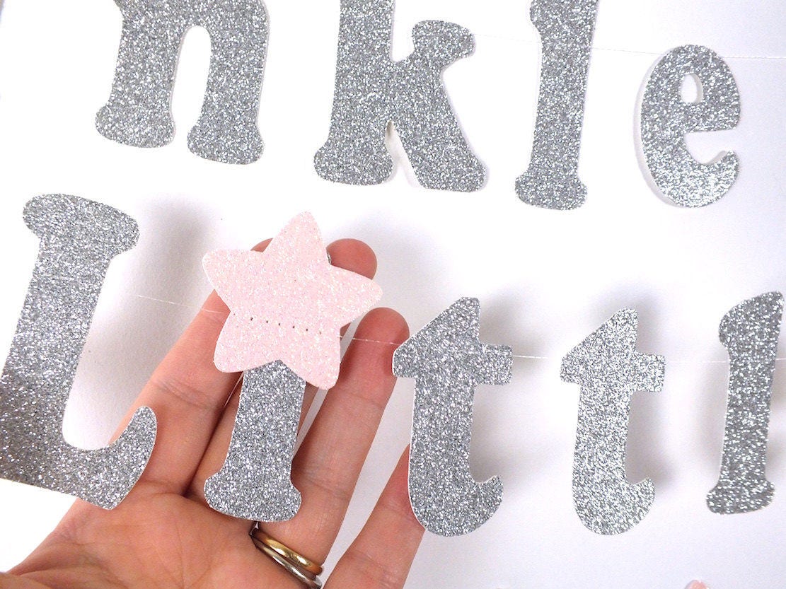 Twinkle, Twinkle Little Star Silver Glitter Banner, Stars Garlands ...