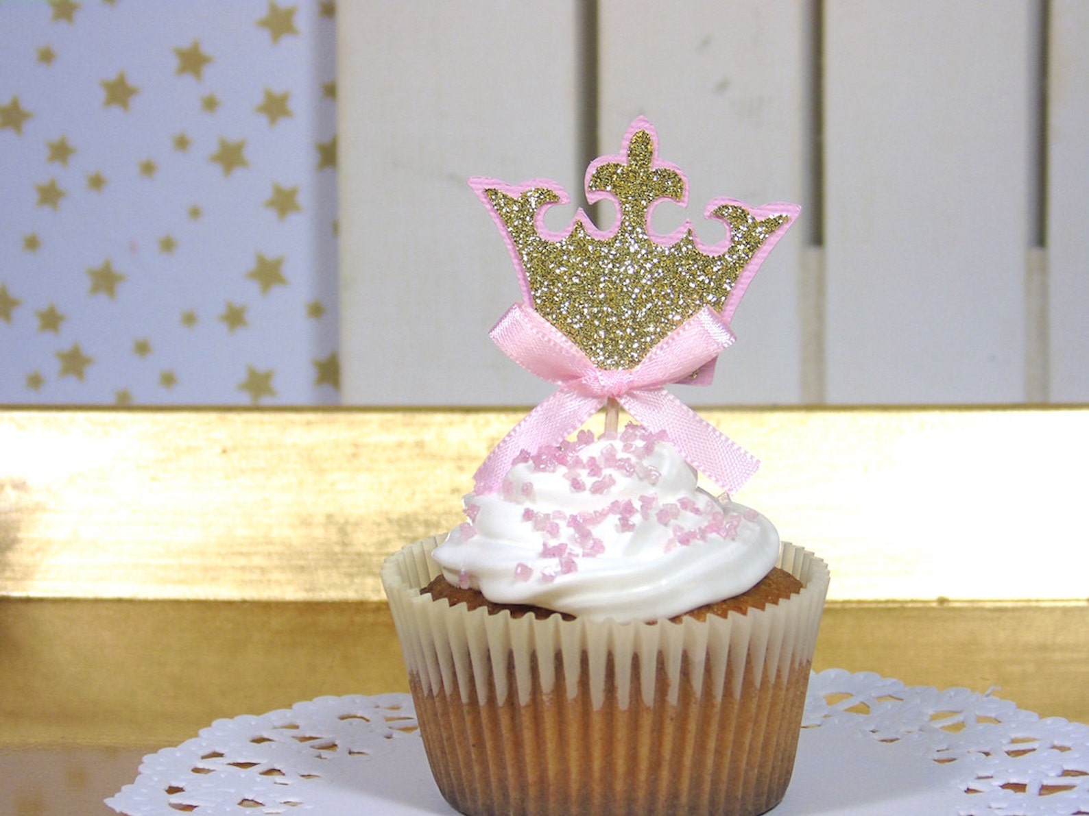 Little Princess Party Crown Cupcake Toppers Gold and Pink - Etsy