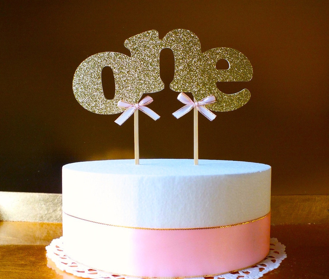 Gold Pink Bow Cake Topper One Cake Topper Gold and Pink - Etsy
