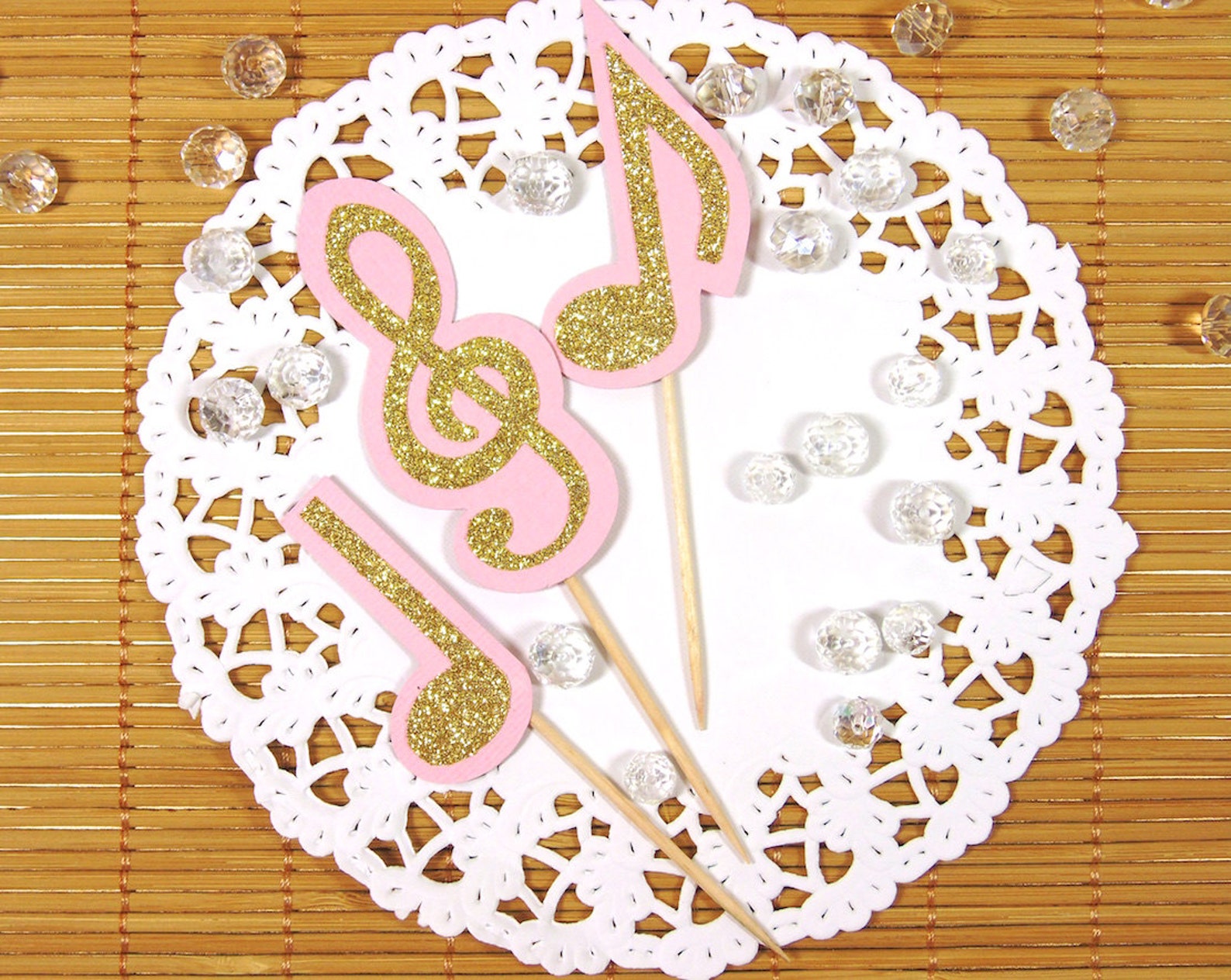 Music Party Notes Cupcake Toppers Gold and Pink First - Etsy