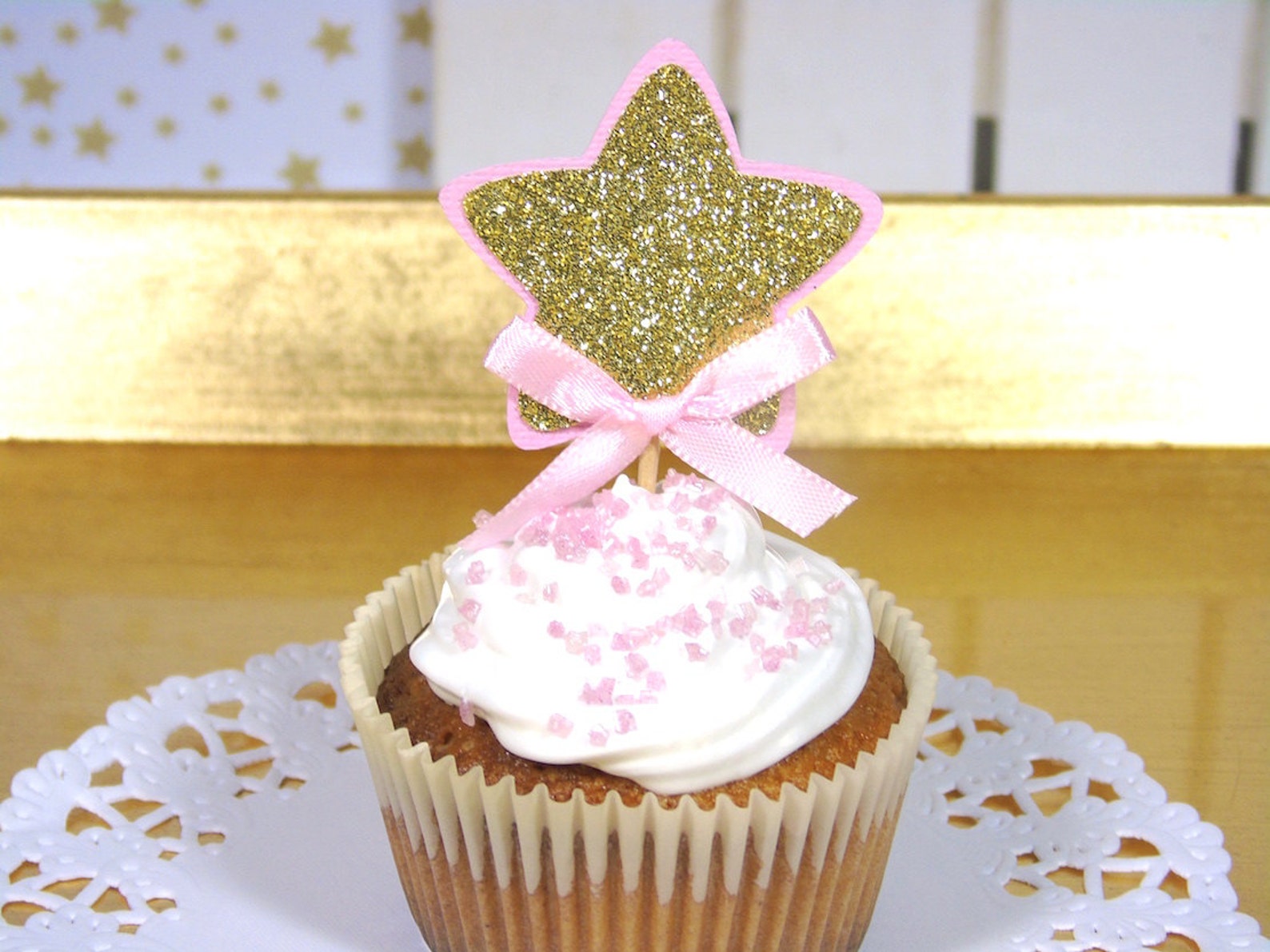 Twinkle Little Star Cupcake Toppers Gold and Pink Gold and | Etsy