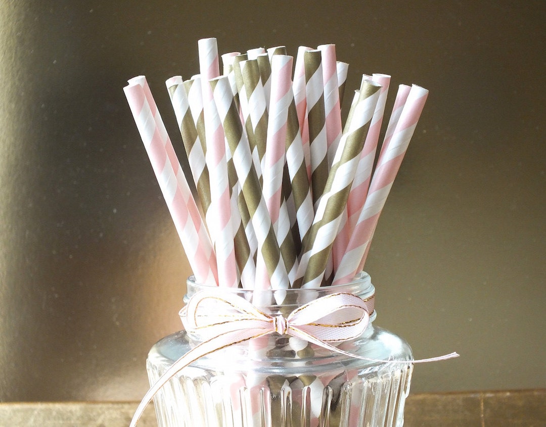 Paper Straws Set of 25 Gold and Pink First Birthday Pink - Etsy