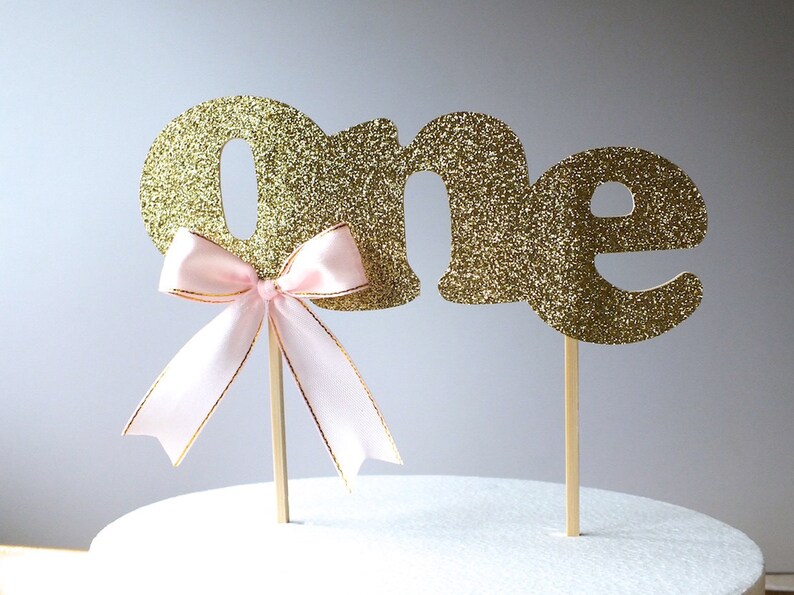 Gold Pink Bow Cake Topper One Cake Topper Gold and Pink - Etsy