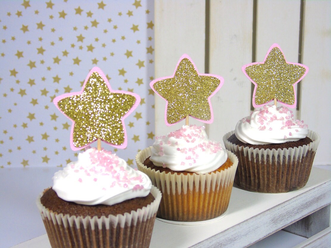 Twinkle Little Star Cupcake Toppers Gold and Pink Gold and | Etsy