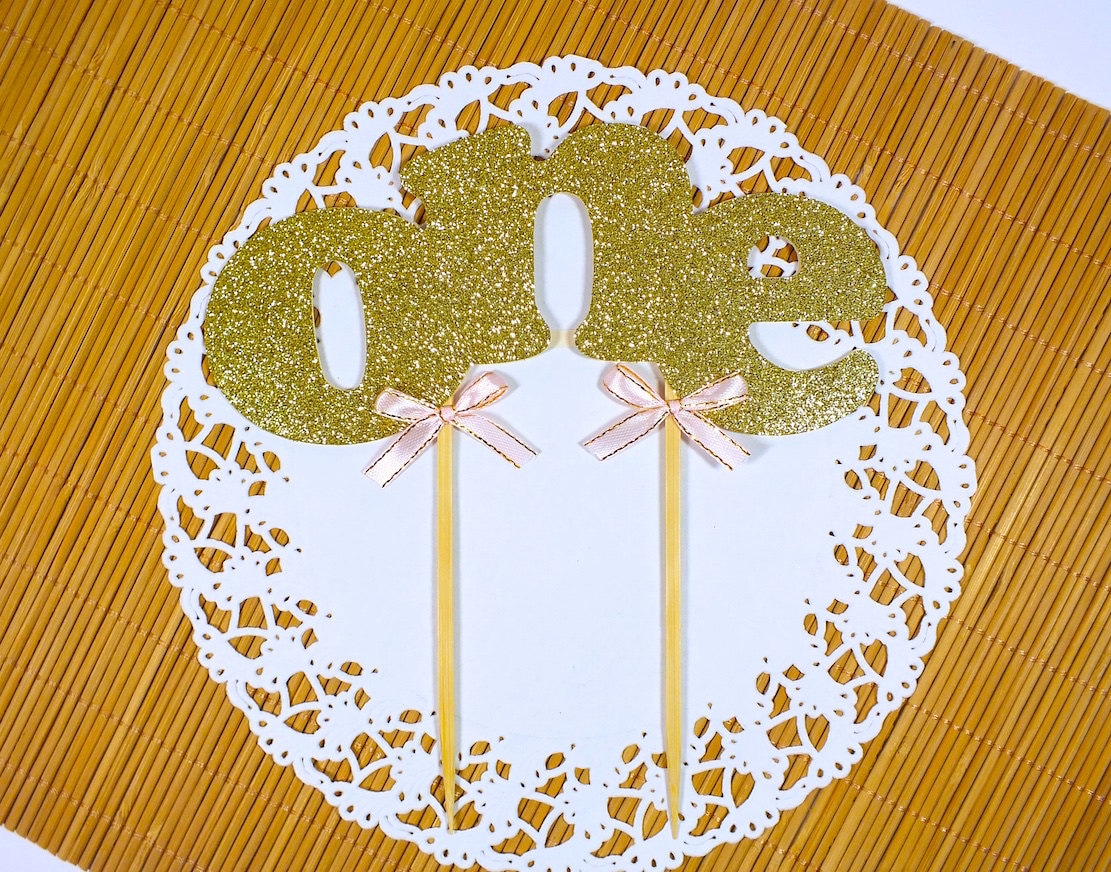 Gold Pink Bow Cake Topper One Cake Topper Gold and Pink - Etsy