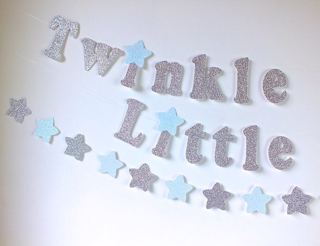Twinkle, Twinkle Little Star Silver Glitter Banner, Stars Garlands ...