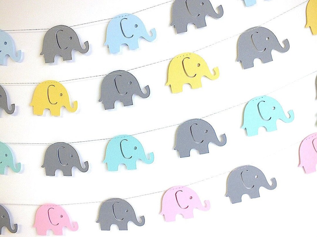 Elephant Garland, Pastel Nursery Decor, Baby Shower Decoration - Etsy
