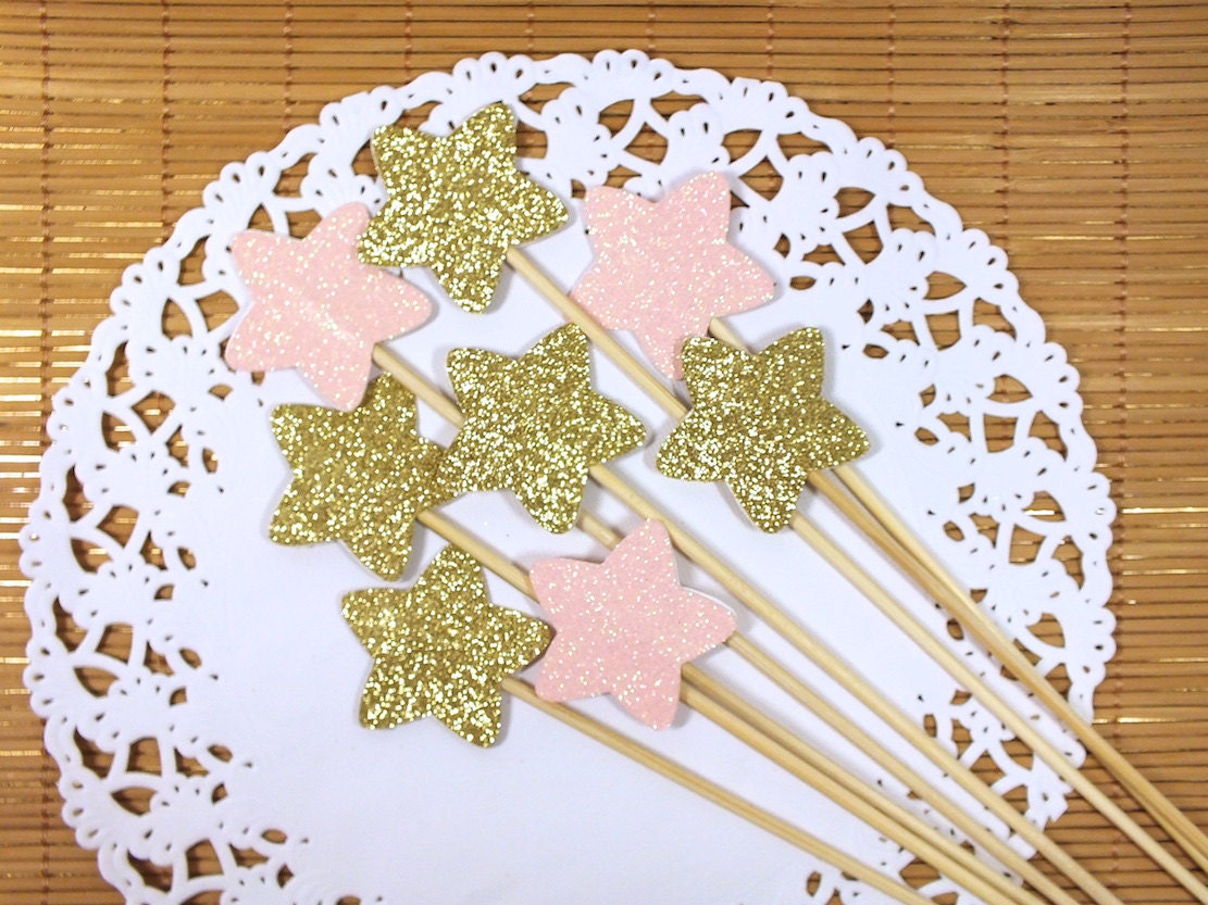 Twinkle Little Star Picks, Magic Wands, Gold and Pink First Birthday ...