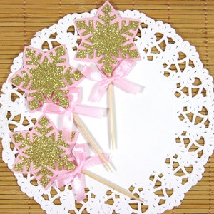 Cupcake Toppers Winter Wonderland Gold and Pink First - Etsy