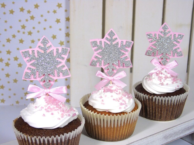 Cupcake Toppers Winter Wonderland Gold and Pink First - Etsy