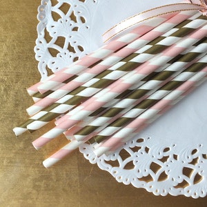 Paper Straws Set of 25 Gold and Pink First Birthday Pink - Etsy