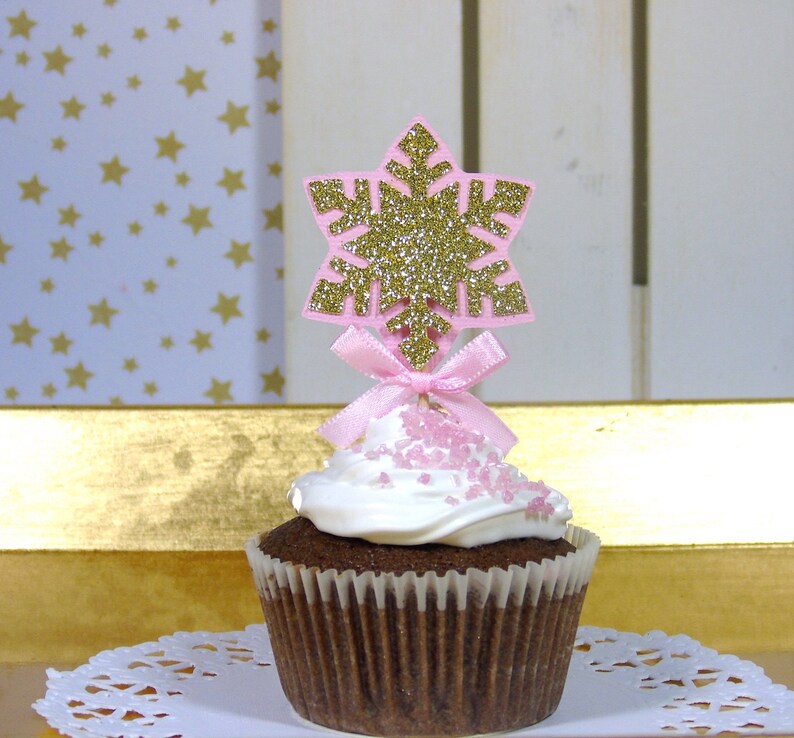 Cupcake Toppers Winter Wonderland Gold and Pink First - Etsy