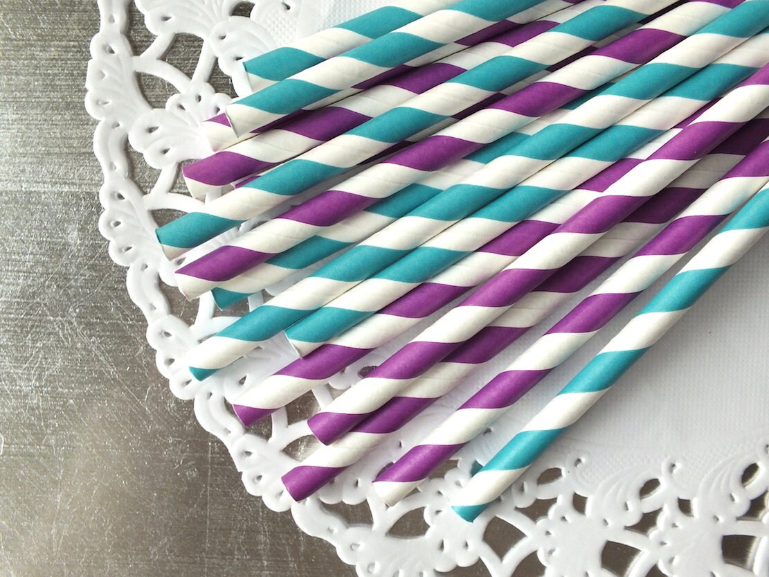 Teal and Purple Paper Straws Set of 25 Frozen Birthday - Etsy