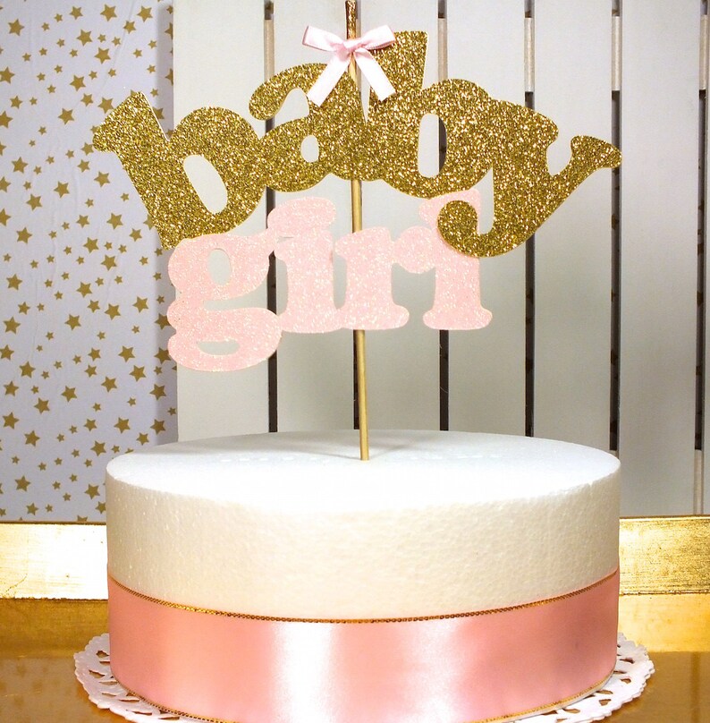 Gold Pink Bow Cake Topper, Baby Girl Cake Topper, Gold and Pink, Gold ...