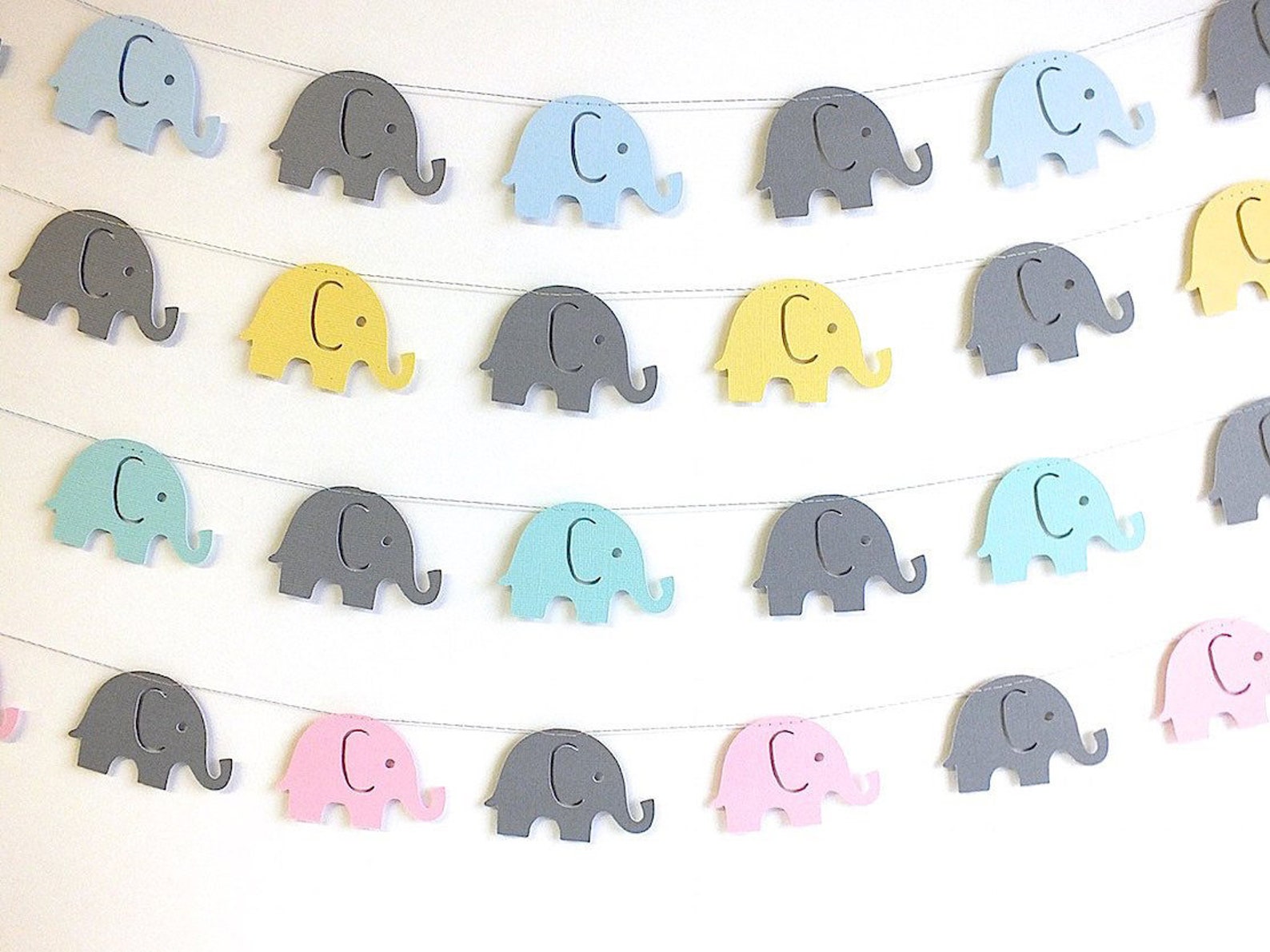 Elephant Garland, Pastel Nursery Decor, Baby Shower Decoration - Etsy